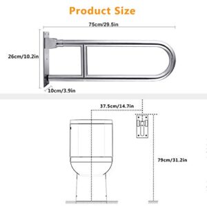 29.5 INCH Toilet Grab Bar Stainless Steel Handicap Rails Grab Bars Bathroom Support for Elderly Bariatric Disabled Commode Safety Hand Railing Guard Frame Shower Assist Aid Handrails Hand Grips