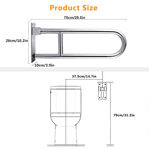 29.5 INCH Toilet Grab Bar Stainless Steel Handicap Rails Grab Bars Bathroom Support for Elderly Bariatric Disabled Commode Safety Hand Railing Guard Frame Shower Assist Aid Handrails Hand Grips