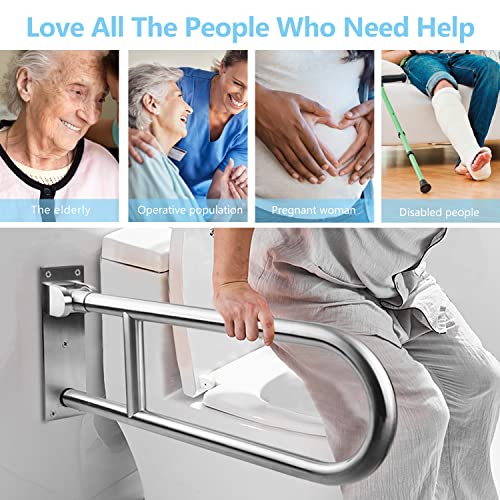 29.5 INCH Toilet Grab Bar Stainless Steel Handicap Rails Grab Bars Bathroom Support for Elderly Bariatric Disabled Commode Safety Hand Railing Guard Frame Shower Assist Aid Handrails Hand Grips