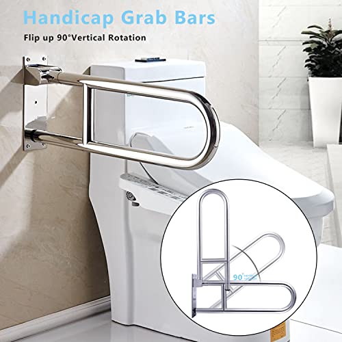 29.5 INCH Toilet Grab Bar Stainless Steel Handicap Rails Grab Bars Bathroom Support for Elderly Bariatric Disabled Commode Safety Hand Railing Guard Frame Shower Assist Aid Handrails Hand Grips