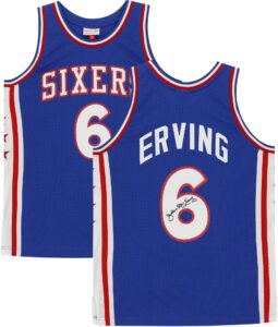 julius erving philadelphia 76ers autographed blue mitchell & ness 1982-83 hardwood classics swingman jersey - autographed nba jerseys