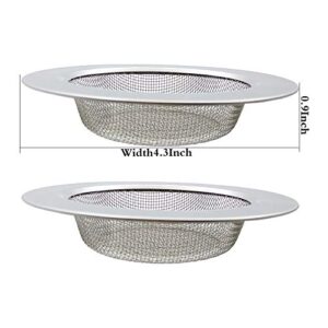 2 PCS Stainless Steel Kitchen Sink Strainers,Large Wide Rim 4.3" Diameter,Rust-Free,Perfect for Garbage Disposals Prevent Food Clogging Your Sink Fine Mesh