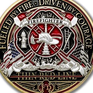 Thin Red Line · Firefighter Forever Challenge Coin with Deluxe Display Tin Box Plus Bonus polishing Cloth - 2 Medallion Set