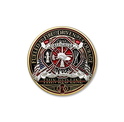 Thin Red Line · Firefighter Forever Challenge Coin with Deluxe Display Tin Box Plus Bonus polishing Cloth - 2 Medallion Set