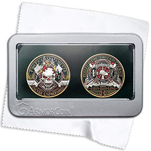 Thin Red Line · Firefighter Forever Challenge Coin with Deluxe Display Tin Box Plus Bonus polishing Cloth - 2 Medallion Set