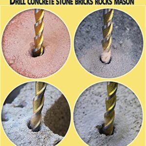 Masonry Drill Bit Set 1/8 in. Carbide Tip Golden Flute Drill Concrete Rock-10Pcs