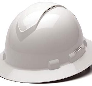 PYRAMEX Ridgeline Full Brim Hard Hat, Vented, 4-Point Ratchet Suspension, White