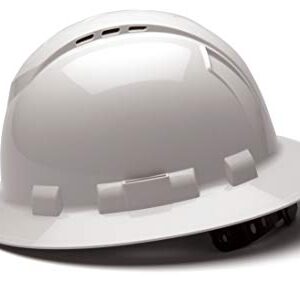 PYRAMEX Ridgeline Full Brim Hard Hat, Vented, 4-Point Ratchet Suspension, White