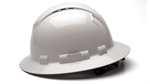 PYRAMEX Ridgeline Full Brim Hard Hat, Vented, 4-Point Ratchet Suspension, White