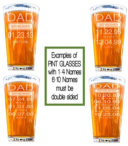 Christmas Gift for Dad Pint Glass Gift for Father’s Day Established Date and Kids Birthdays-16 oz