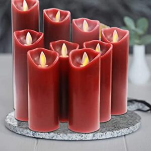 Kitch Aroma Red flameless Candles, Red Candles Battery Operated LED Pillar Candles with Moving Flame Wick with Remote Timer,Pack of 9