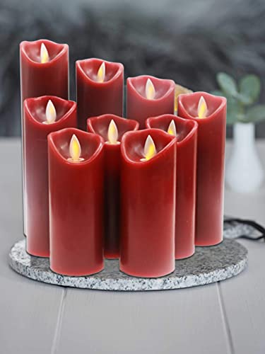 Kitch Aroma Red flameless Candles, Red Candles Battery Operated LED Pillar Candles with Moving Flame Wick with Remote Timer,Pack of 9