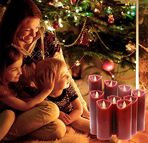 Kitch Aroma Red flameless Candles, Red Candles Battery Operated LED Pillar Candles with Moving Flame Wick with Remote Timer,Pack of 9