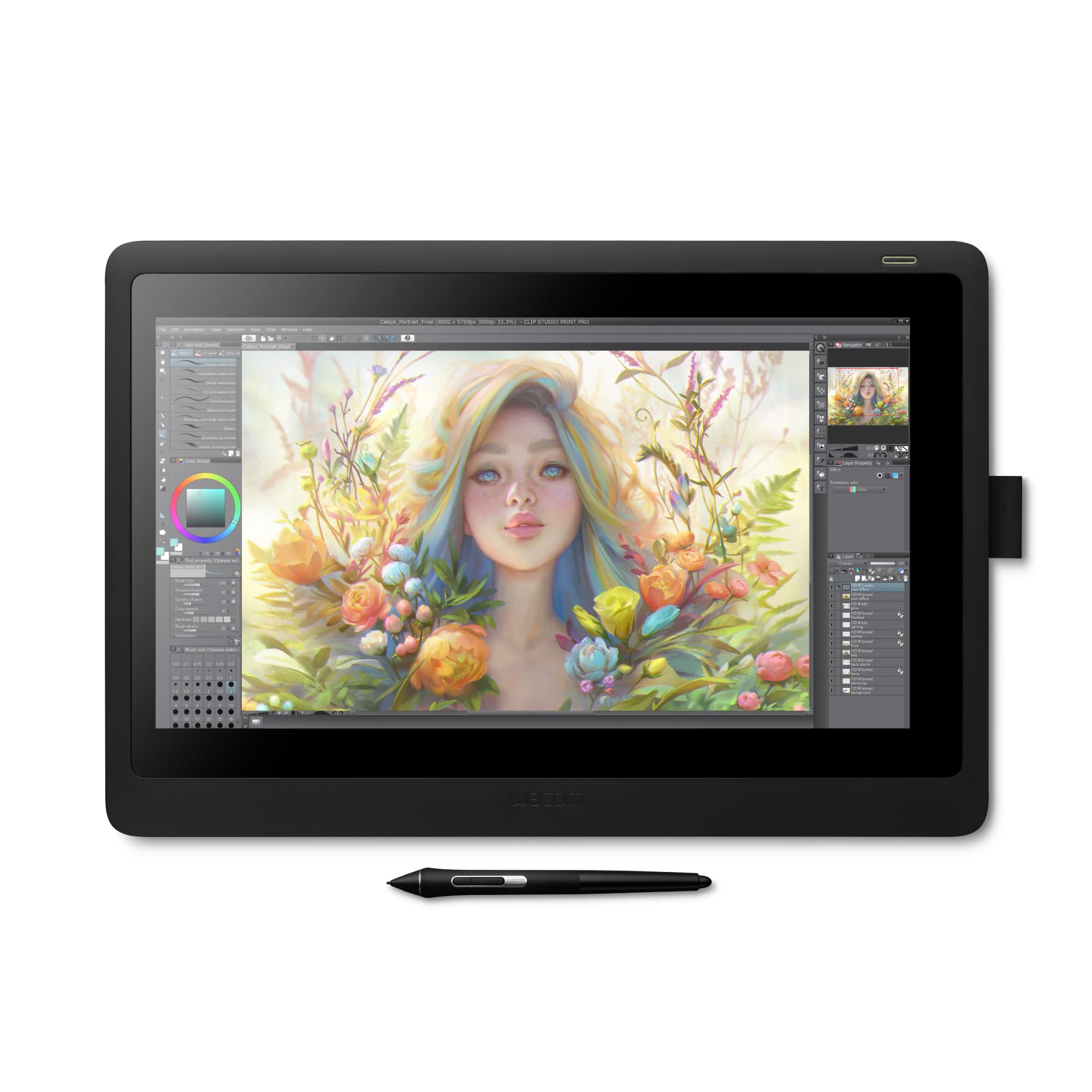 Wacom Cintiq 16 Drawing Tablet with Full HD 15.4-Inch Display Screen, 8192 Pressure Sensitive Pro Pen 2 Tilt Recognition, Compatible with Mac OS Windows and All Pens, Black