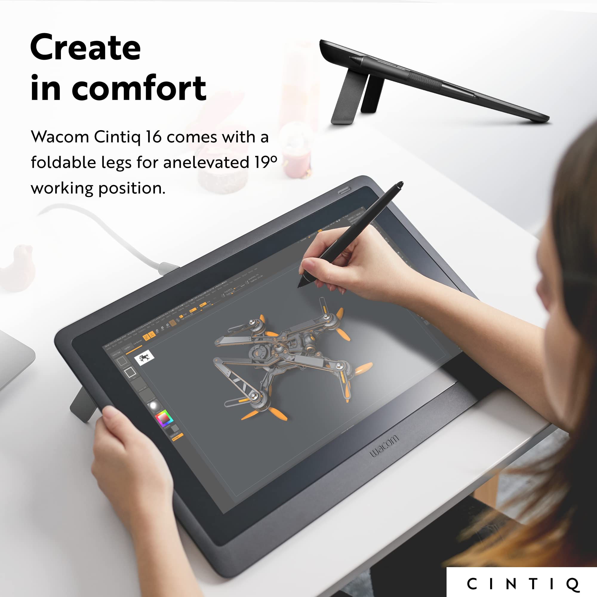 Wacom Cintiq 16 Drawing Tablet with Full HD 15.4-Inch Display Screen, 8192 Pressure Sensitive Pro Pen 2 Tilt Recognition, Compatible with Mac OS Windows and All Pens, Black