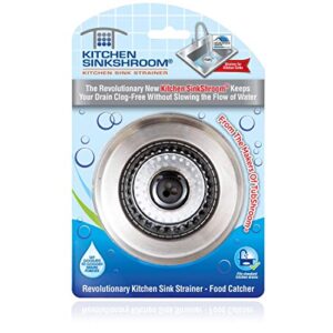 Kitchen SinkShroom Revolutionary Clog-Free Stainless Steel Sink Strainer, Chrome gray