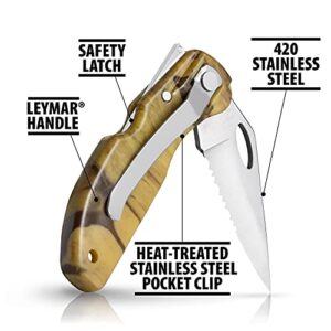 Maxam Falcon VII Lockback Camo 7 (Open) Inch Pocket Knife - Stainless Steel Serrated Blade, Textured No-Slip Handle, Carry Clip