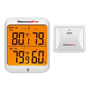 thermopro tp63b indoor outdoor thermometer wireless hygrometer, 500ft inside outside thermometer, remote temperature monitor with cold-resistant sensor, outdoor thermometers for patio home greenhouse