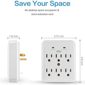 KMC Wall Surge Protector, 980 Joule, 6-Outle Wall Plug Adapter Power Strip, White