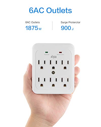 KMC Wall Surge Protector, 980 Joule, 6-Outle Wall Plug Adapter Power Strip, White