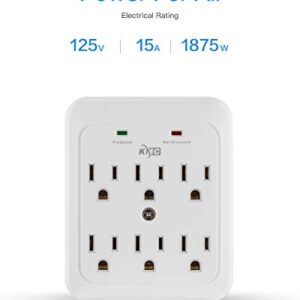 KMC Wall Surge Protector, 980 Joule, 6-Outle Wall Plug Adapter Power Strip, White