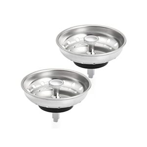 kuyang 2 pack kitchen sink strainer, replacement for standard kitchen sink drain strainer (3.25 inch), chrome plated stainless steel basket body with rubber stopper …