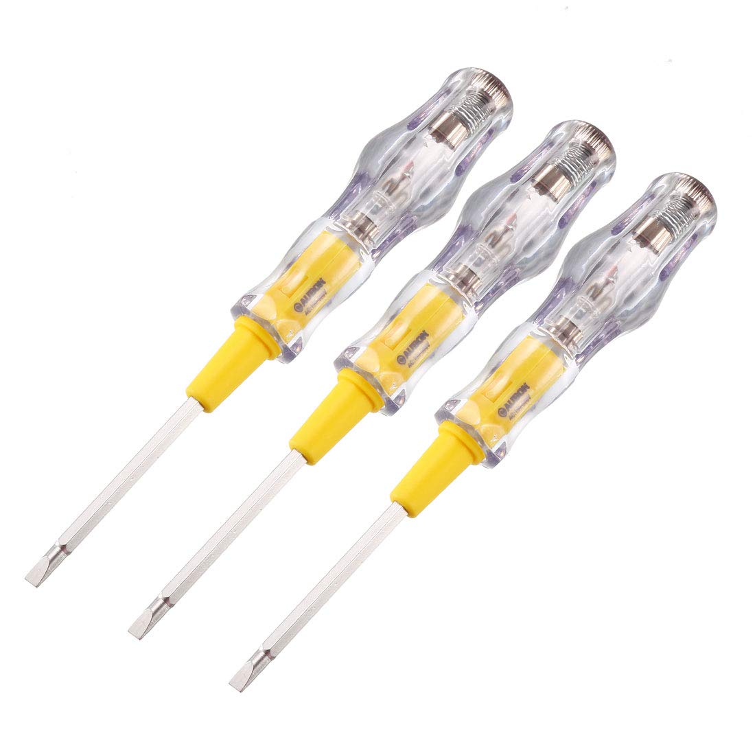 uxcell Voltage Tester AC 100-500V with 3.5mm Slotted Phillips Screwdriver for Circuit Test, Clear and Yellow, Pack of 3