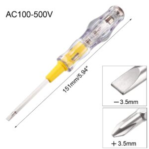 uxcell Voltage Tester AC 100-500V with 3.5mm Slotted Phillips Screwdriver for Circuit Test, Clear and Yellow, Pack of 3