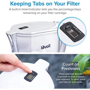 Levoit LV110WP Water Filter Pitcher for Tap and Drinking Water with 1 Standard Filter, Lasts 2 Months, 10 Cups Capacity, BPA Free, White