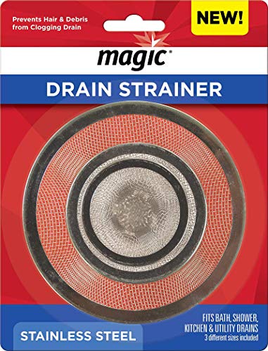 Magic Stainless Steel Sink Strainer - 3 Different Sizes Included - Drain Filter Strainer Basket - Fits Bath Shower Kitchen & Utility Drains