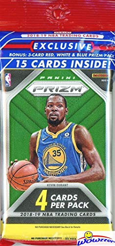 2018/2019 Panini PRIZM NBA Basketball JUMBO FAT CELLO Pack with 15 Cards including (3) EXCLUSIVE Red, White & Blue PRIZMS! Look for RCs & Autos of Luka Doncic, Deandre Ayton,Trae Young & More! WOWZZER