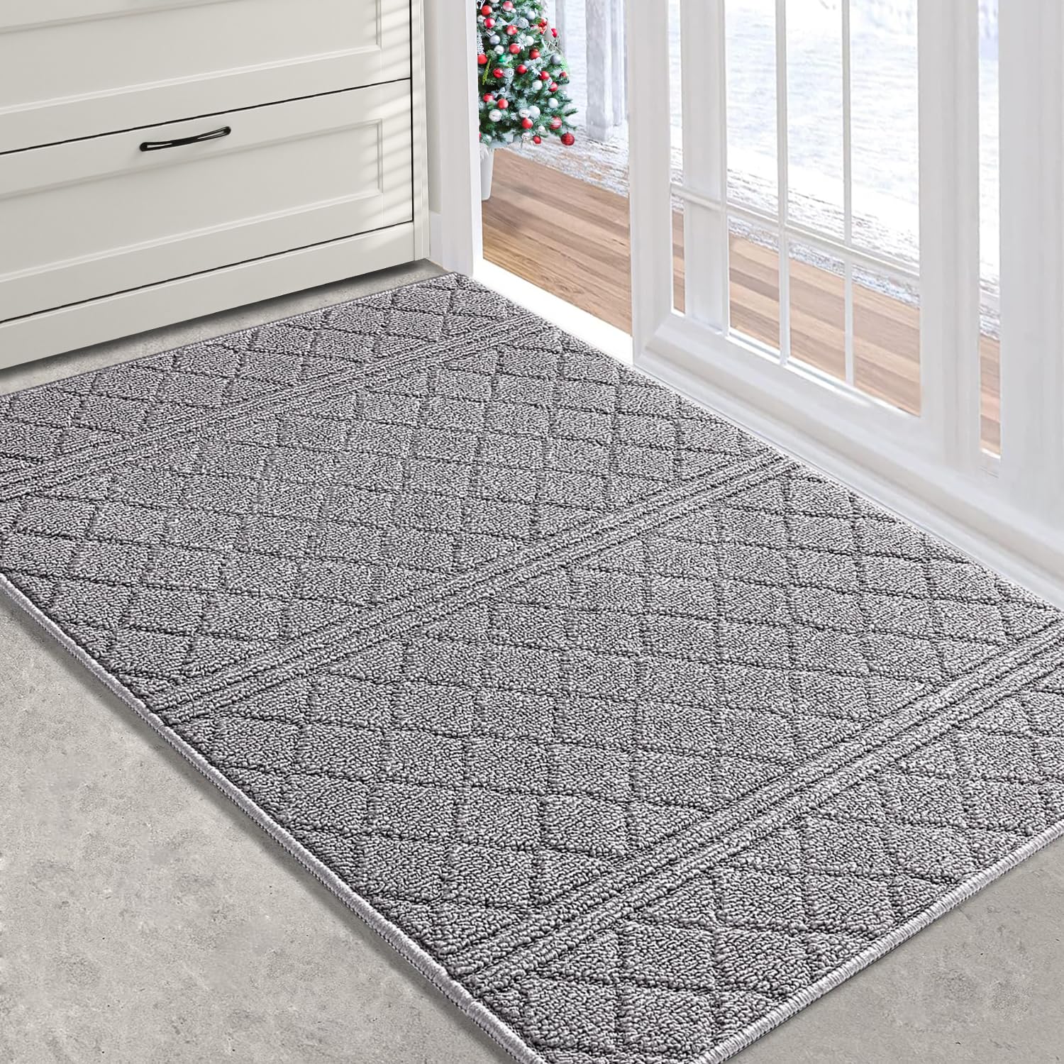 REFETONE Indoor Door Mat, 24x36, Non-Slip Absorbent Resist Dirt Door Rug, Machine Washable Low-Profile Inside Floor Mat Doormats for Entryway, Grey