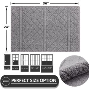 REFETONE Indoor Door Mat, 24x36, Non-Slip Absorbent Resist Dirt Door Rug, Machine Washable Low-Profile Inside Floor Mat Doormats for Entryway, Grey