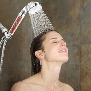 Filtered Shower Head with Mineral Stone Beads Filter, 3 Settings Handheld Spray Ecowater Spa Shower, High Pressure Water Saving Showerhead with Hose, Bracket and PP Cotton Filter Replacement