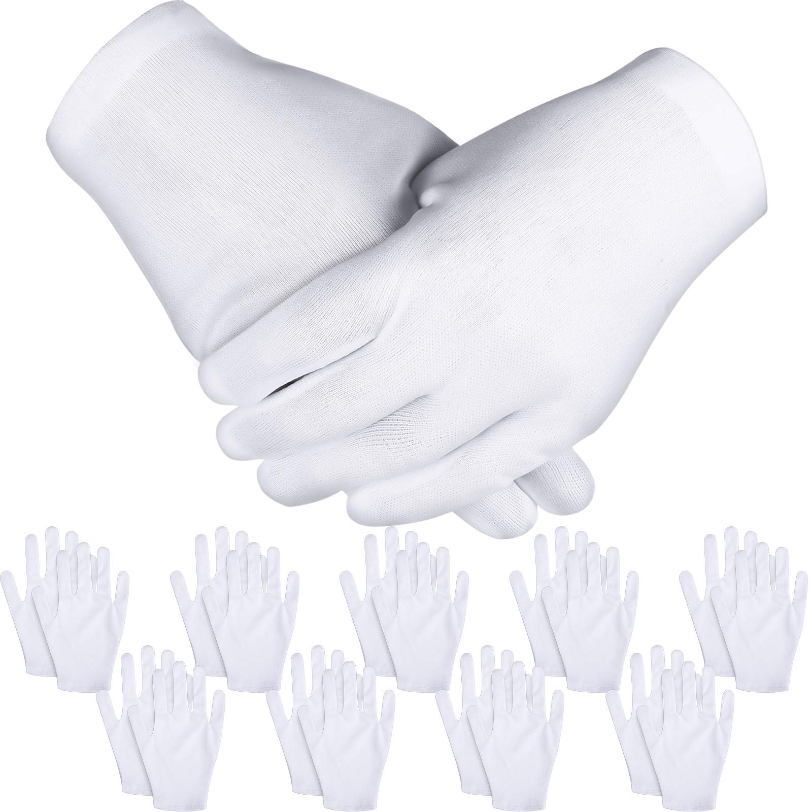 Zhehao 48 Pieces White Gloves Soft Stretchy Working Gloves Coin Jewelry Silver Inspection Gloves, Stretchable Lining Gloves Reusable Mittens for Women Men