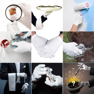 Zhehao 48 Pieces White Gloves Soft Stretchy Working Gloves Coin Jewelry Silver Inspection Gloves, Stretchable Lining Gloves Reusable Mittens for Women Men