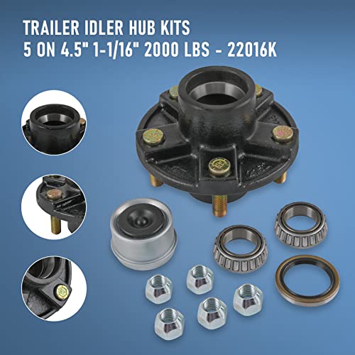 JDMSPEED 2 Trailer Idler Hub Kits 5 on 4.5" Replacement for Axle 1-1/16" Bearings 2000 lbs - 22016K