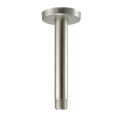 Purelux Straight Shower Arm 6 Inches Water Outlet PJ0612, Brushed Nickel Made of Stainless Steel with Gasket Flange