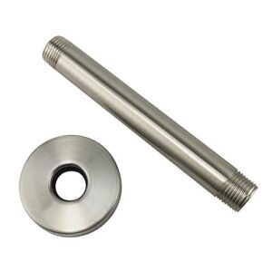 Purelux Straight Shower Arm 6 Inches Water Outlet PJ0612, Brushed Nickel Made of Stainless Steel with Gasket Flange