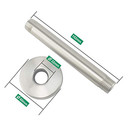 Purelux Straight Shower Arm 6 Inches Water Outlet PJ0612, Brushed Nickel Made of Stainless Steel with Gasket Flange