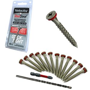 velocity concrete screw kit with redseal moisture barrier – includes 12 high-performance concrete screws, 1 drill bit, and 1 driver bit (flat head, size 1/4” x 2 1/4”)