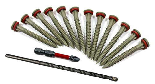 Velocity Concrete Screw Kit with RedSeal Moisture Barrier – Includes 12 High-Performance Concrete Screws, 1 Drill Bit, and 1 Driver Bit (Flat Head, Size 1/4” x 2 1/4”)