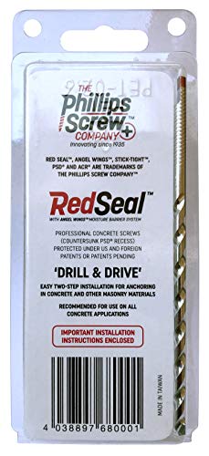 Velocity Concrete Screw Kit with RedSeal Moisture Barrier – Includes 12 High-Performance Concrete Screws, 1 Drill Bit, and 1 Driver Bit (Flat Head, Size 1/4” x 2 1/4”)