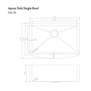 ZLINE 30" Zermatt Farmhouse Apron Mount Single Bowl Stainless Steel Kitchen Sink with Bottom Grid (SAS-30)