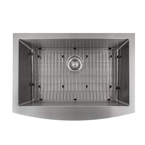 ZLINE 30" Zermatt Farmhouse Apron Mount Single Bowl Stainless Steel Kitchen Sink with Bottom Grid (SAS-30)