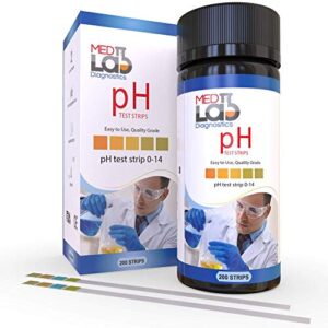 ph test strips 0 to 14 (200 ct) for water & liquids. universal plastic ph strips drinking water, kombucha, pool, spa, hotub, soap, & urine and saliva. acid alkaline litmus paper testing strips