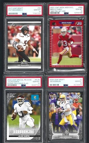 PSA 10 PATRICK "PAT" MAHOMES BROCK PURDY JALEN HURTS & JOE BURROW LEAF 4 CARD ROOKIE LOT GRADED PSA GEM MINT 10 SUPERSTAR QUARTERBACKS