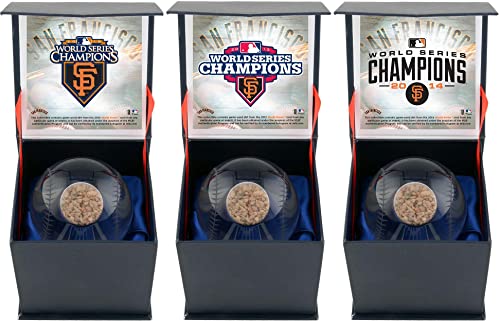 San Francisco Giants 2010, 2012, and 2014 MLB World Series Champions 3 Crystal Baseball Bundle with Game-Used World Series Dirt - MLB Game Used Baseballs