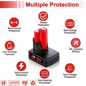 VANTTECH Upgraded 2Pack 12V 6.0Ah Lithium Replacement for Milwaukee 12V Battery 48-11-2420 48-11-2440 48-11-2402 48-11-2411 Compatible with Milwaukee 12Volt Cordless Power Tools