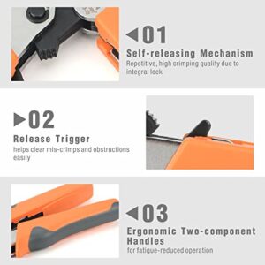 iCrimp Ferrule Crimping Tool Kit, AWG 23-10 Self-adjustable Ratchet Ferrule Crimper Plier c/w 770End Sleeve Ferrules Connector Terminals on Electrician, Contractors, Repair Support